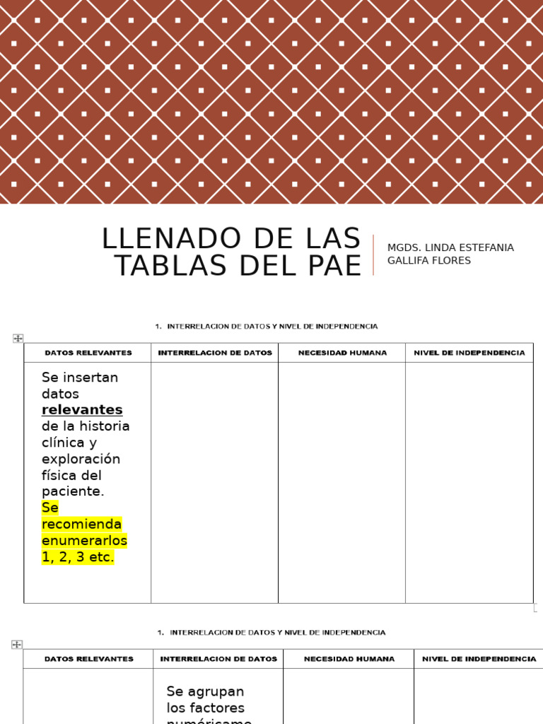 Llenado de Las Tablas Del Pae | PDF | Enfermedades y trastornos humanos | Medicina