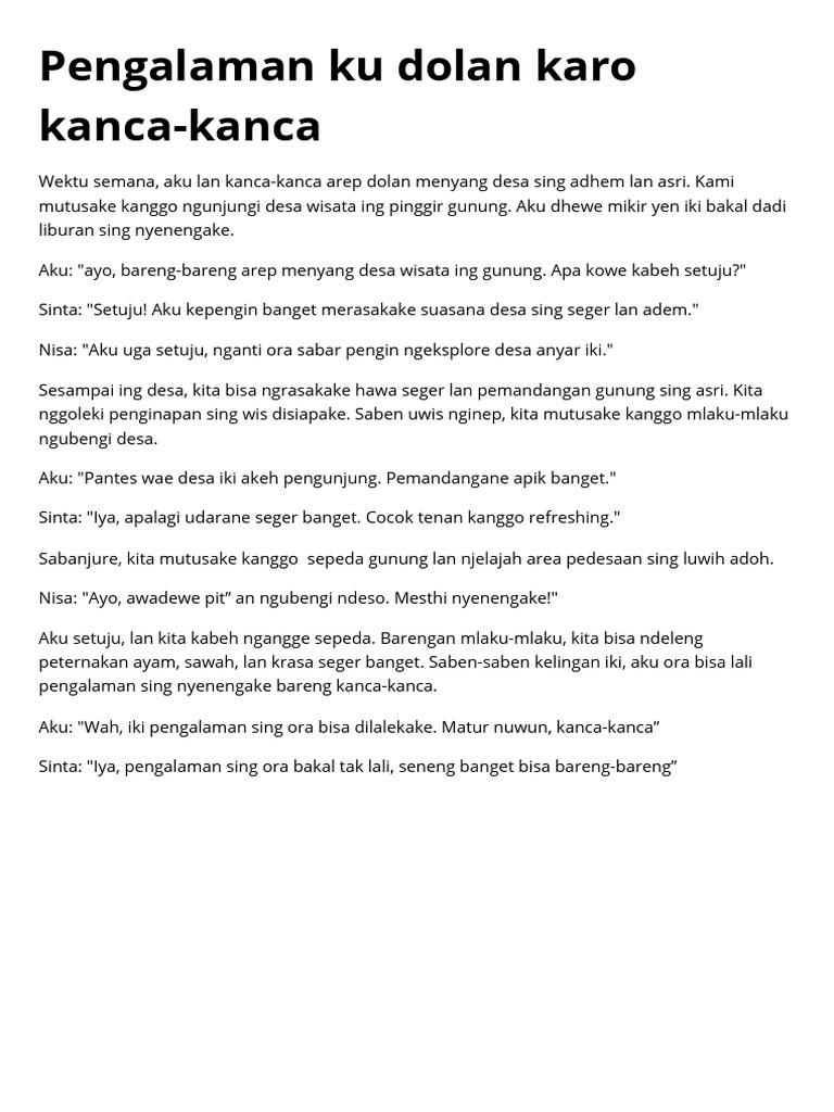 Pengalaman Ku Dolan Karo Kanca-Kanca PDF | PDF