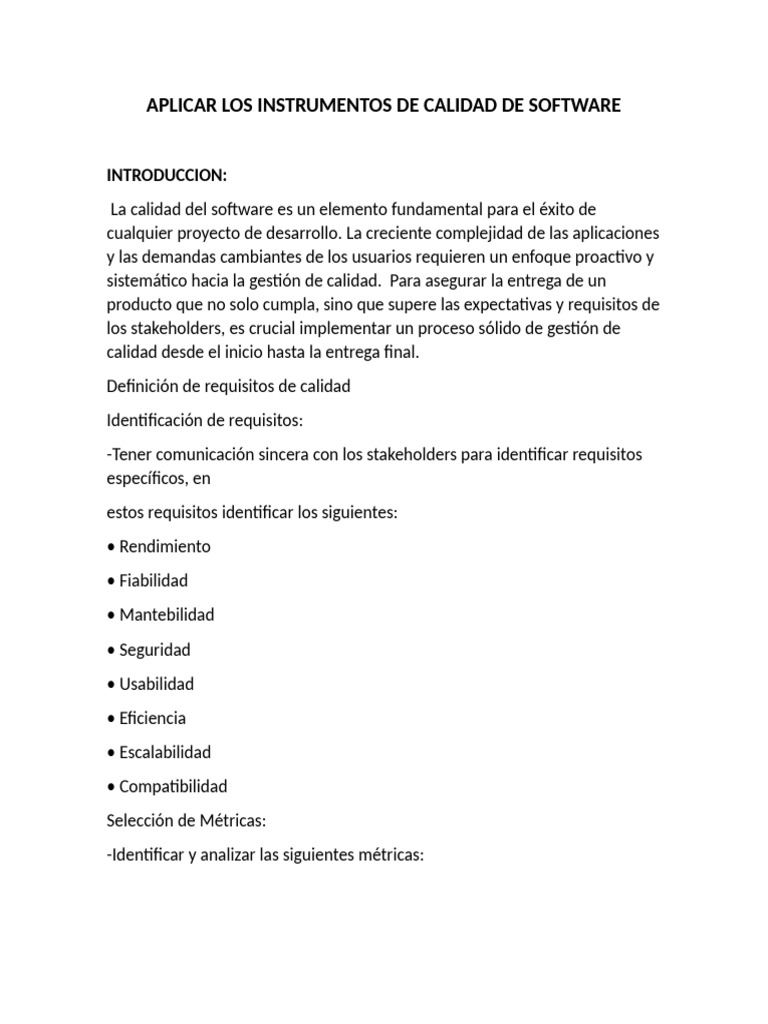 Aplicar Los Instrumentos de Calidad de Software | PDF | Software | Desarrollo de software