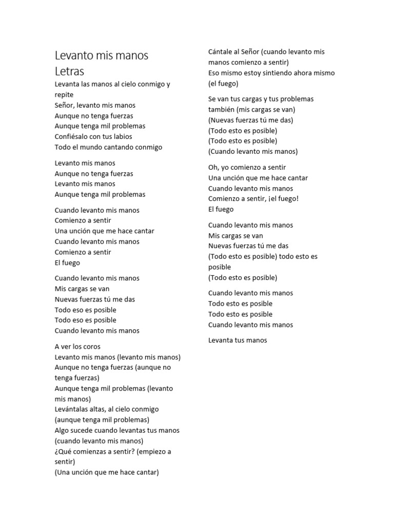 Letra de "Levanto Mis Manos" | PDF