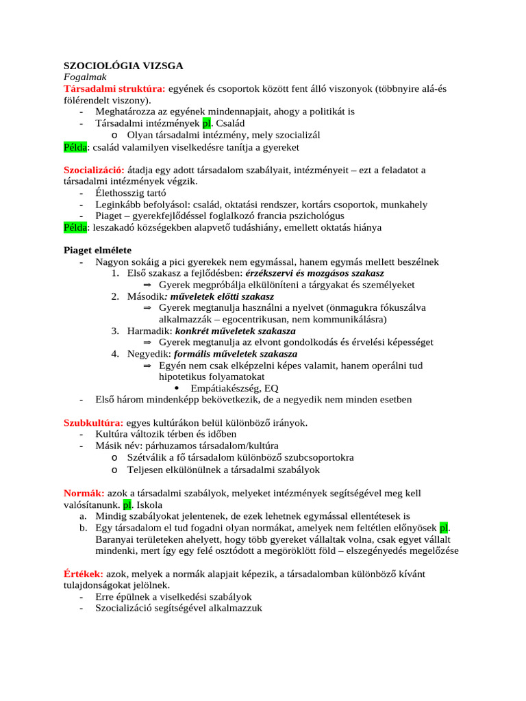 Szociológia Vizsga | PDF