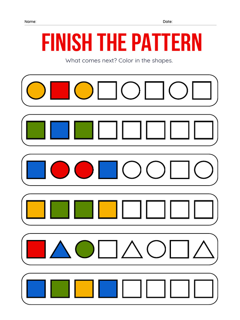 Patterns Worksheet in Colorful Bold Style | PDF