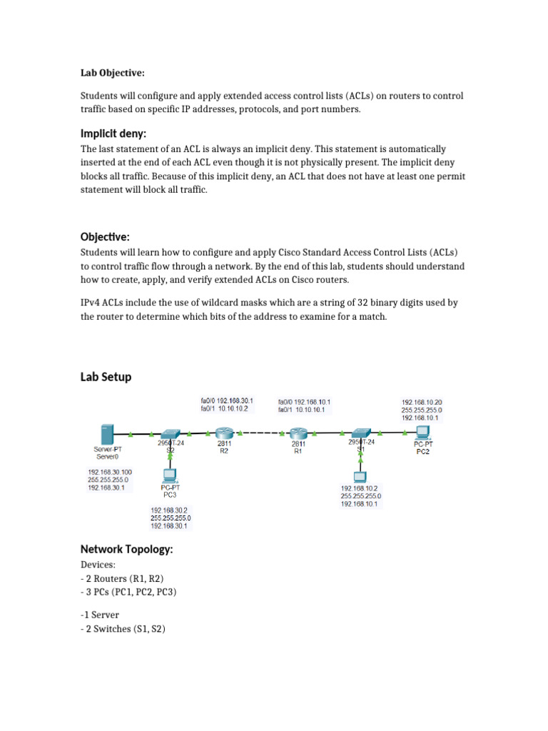 Configure Extended ACLs on Cisco Routers | PDF | Ip Address | Internet ...