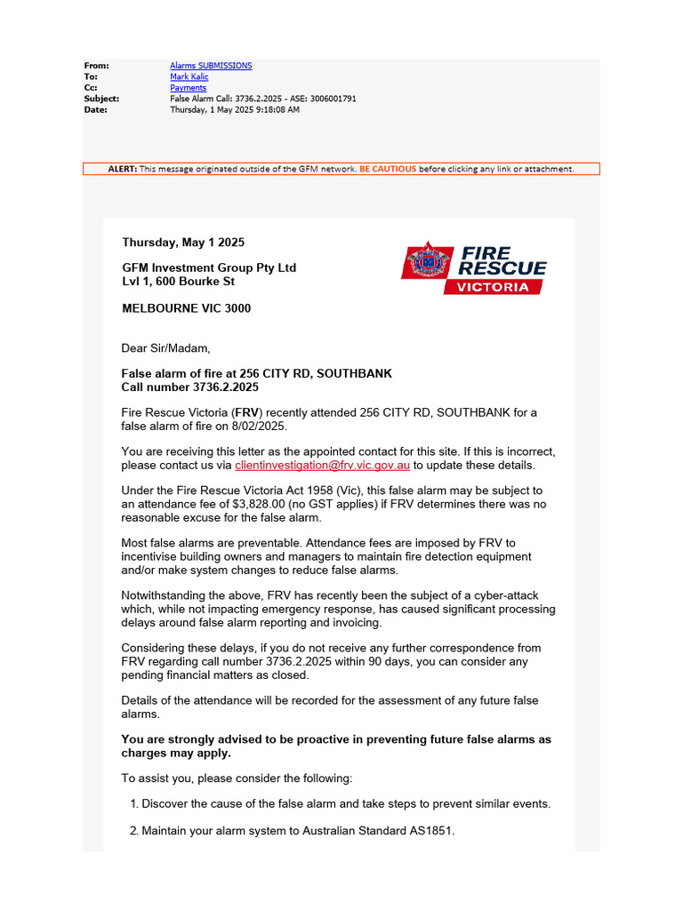 False Alarm Call - 3736.2.2025 - ASE - 3006001791 - Valve Monitor Feb ...