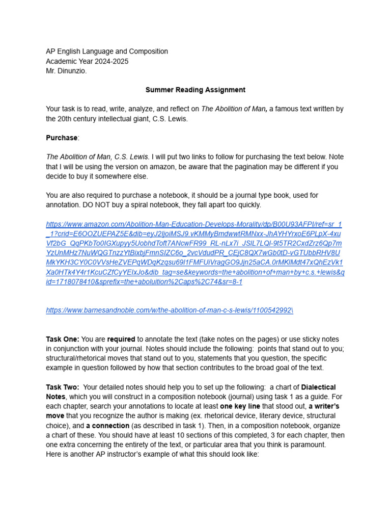 WP contentuploadsAP English Language and Composition Summer Assignment ...