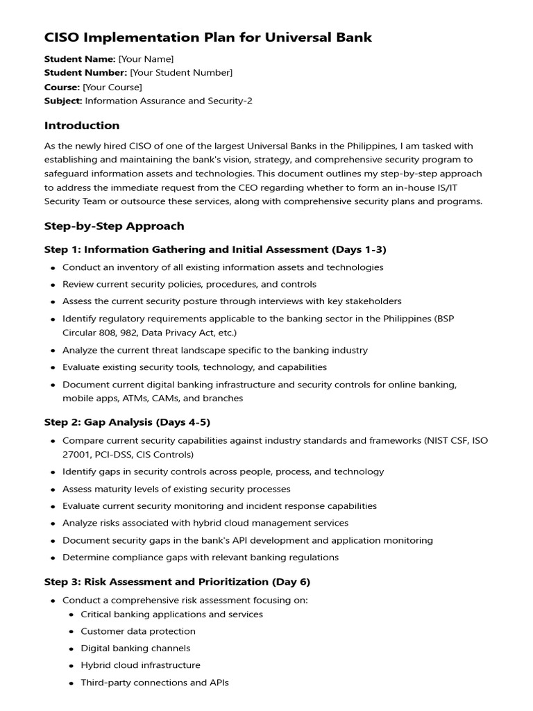 CISO Implementation Plan For Universal Bank | PDF | Computer Security ...