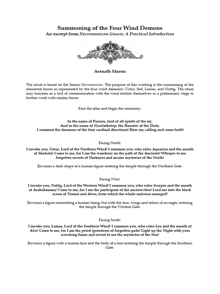 Summoning the Four Wind Demons Ritual | PDF | Mythology | Religious Faiths