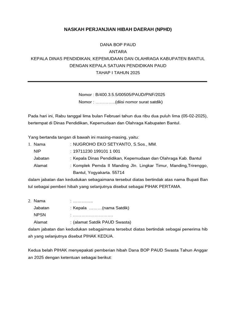 NPHD PAUD THP I 2025 Salur Gel 1 Tanggal NPHD Cair 22 Januari 2025 | PDF