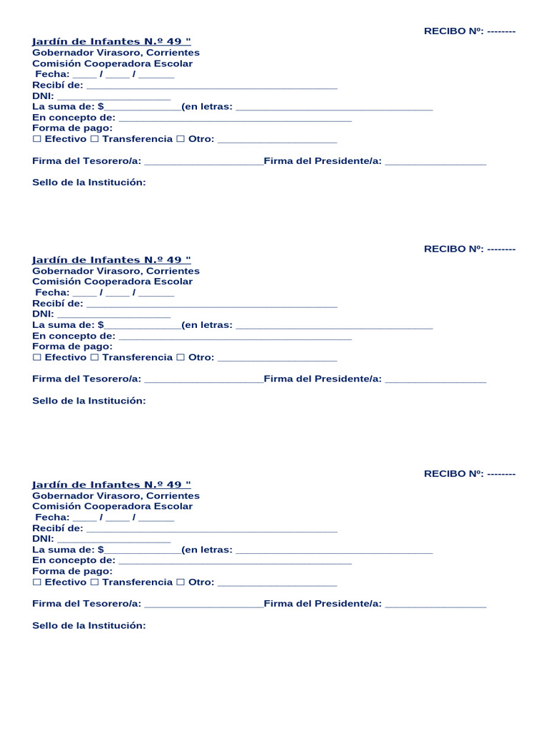 Modelo de Recibo Escolar para Imprimir | PDF