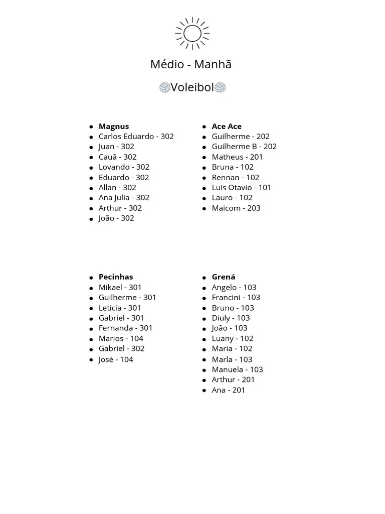 Medio Manha Volei | PDF