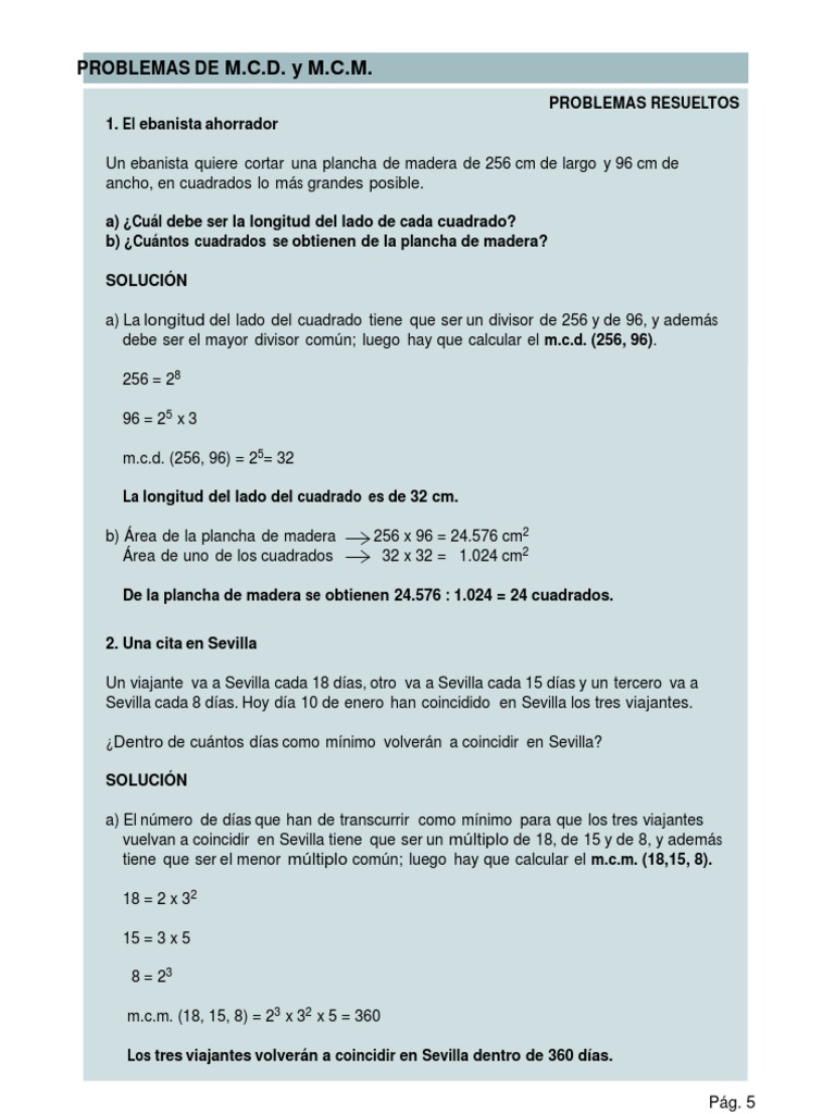 Ejercicios MCM y MCD PDF Enseñanza de matemática Science