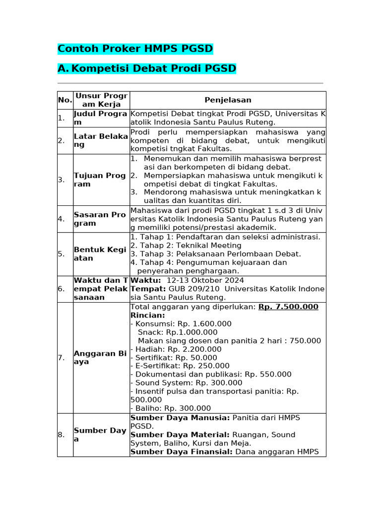 Contoh Proker HMPS PGSD @Anjek Share to sr erqr | PDF