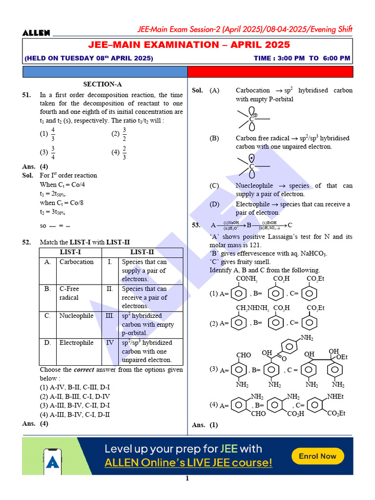 0804-Chemistry Paper+With+Sol Evening | PDF | Chloride | Physical Sciences