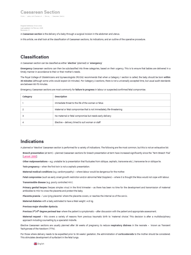 Caesarean Section - Indications - Classification - TeachMeObGyn | PDF ...