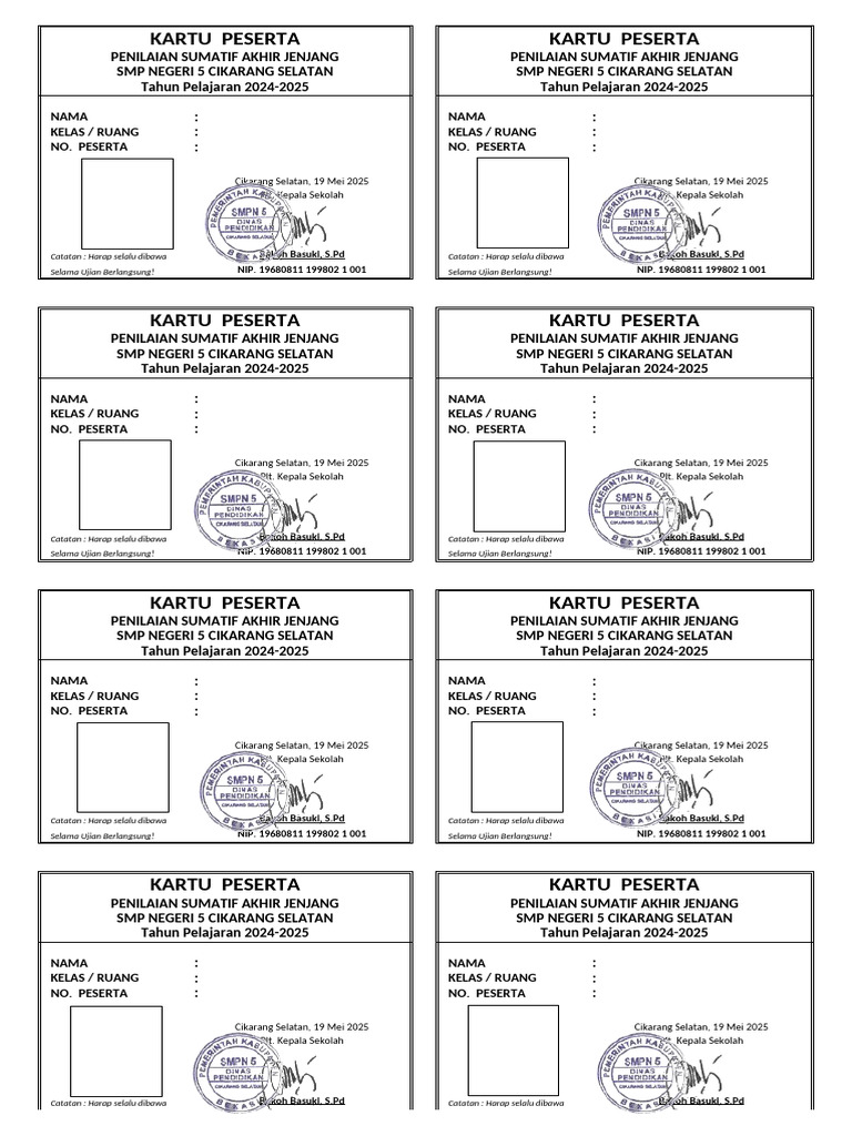 Kartu Peserta Psaj 2024-2025 | PDF