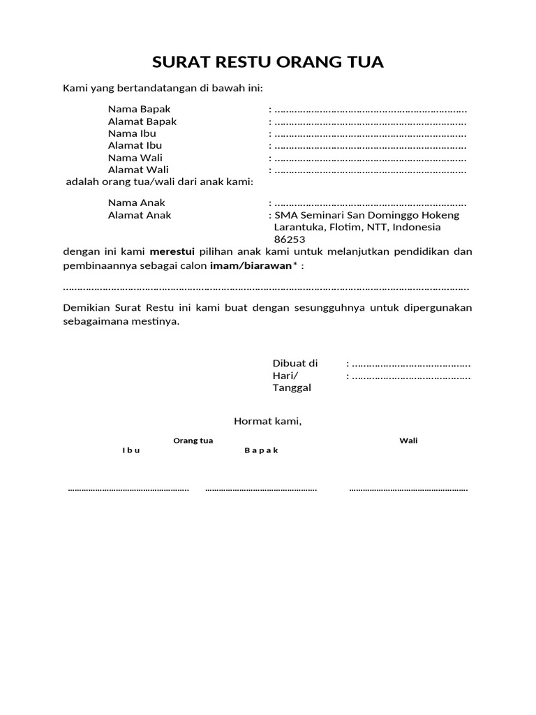 SURAT RESTU ORANGTUA | PDF