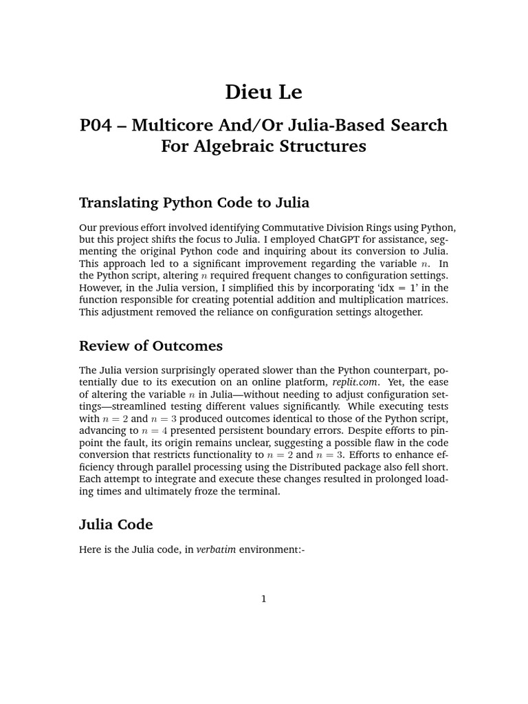 Julia Code for Algebraic Structures | PDF | Matrix (Mathematics) | Algebra