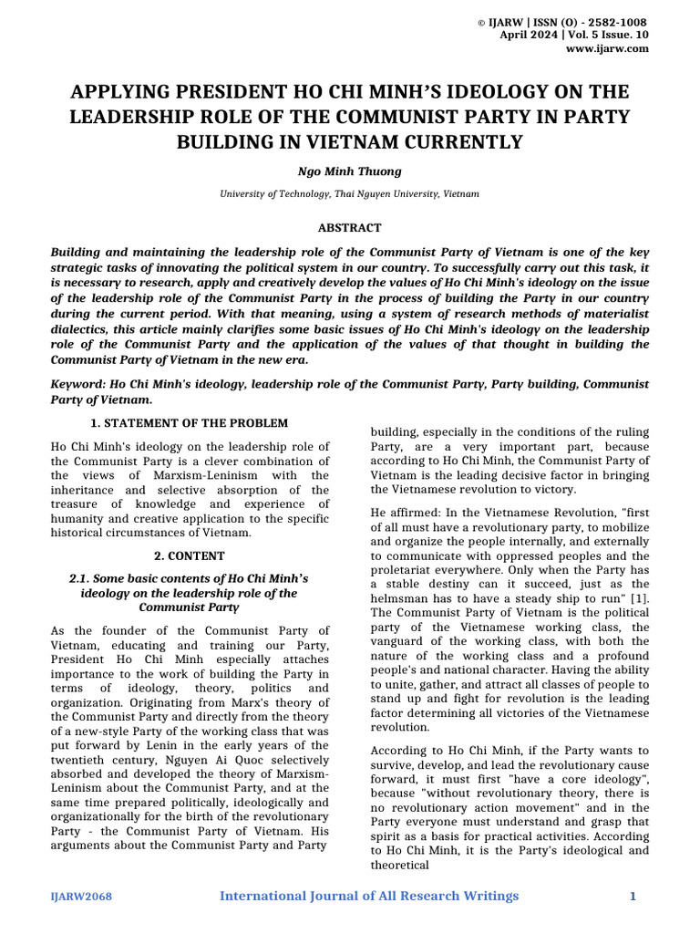 Applying President Ho Chi Minhs Ideology | PDF | Communism | Ho Chi Minh