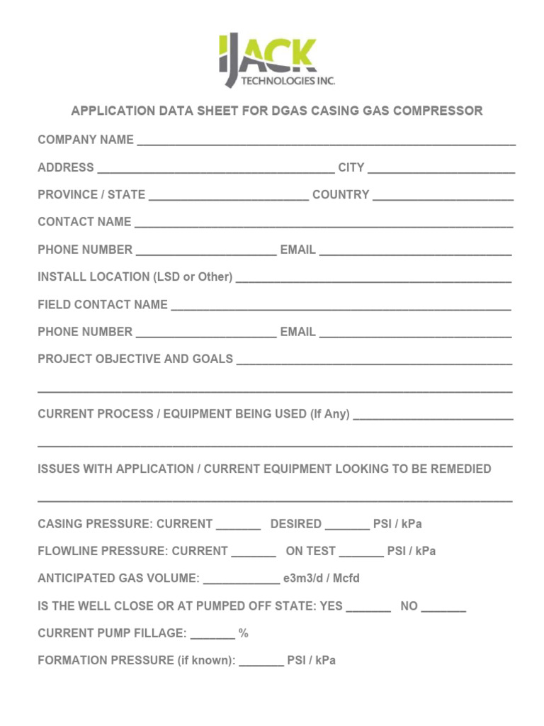 Dgas IJACK DGAS Casing Gas Compressor Data Sheet | PDF
