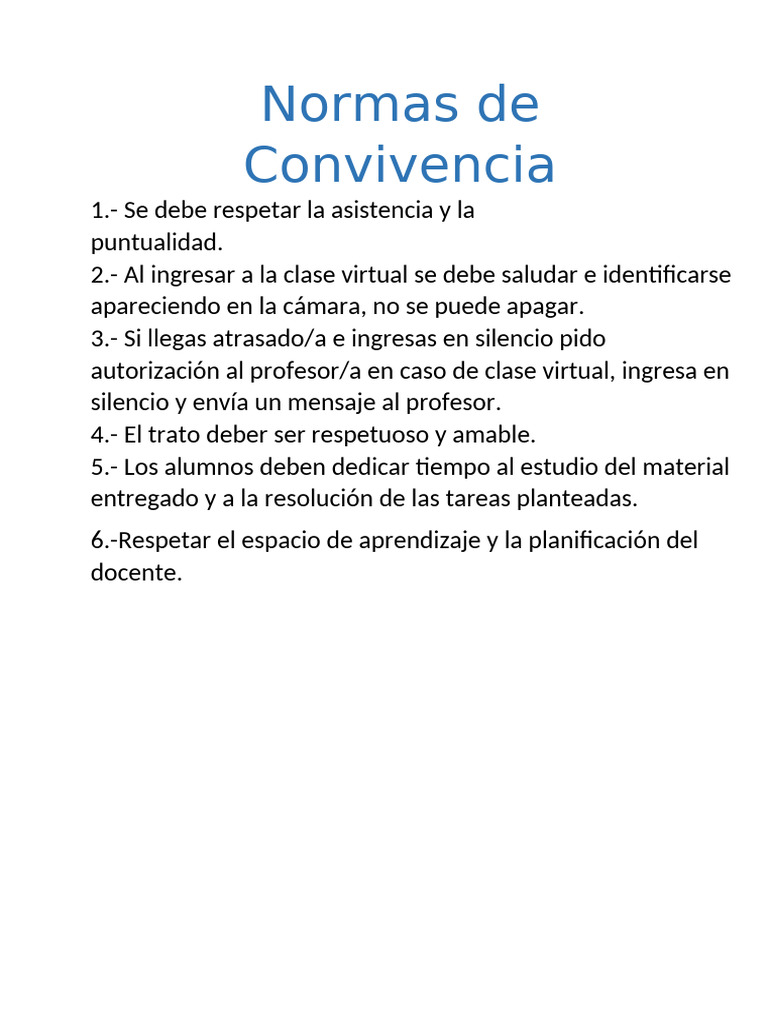 Normas de Convivencia en Clases Virtuales | PDF