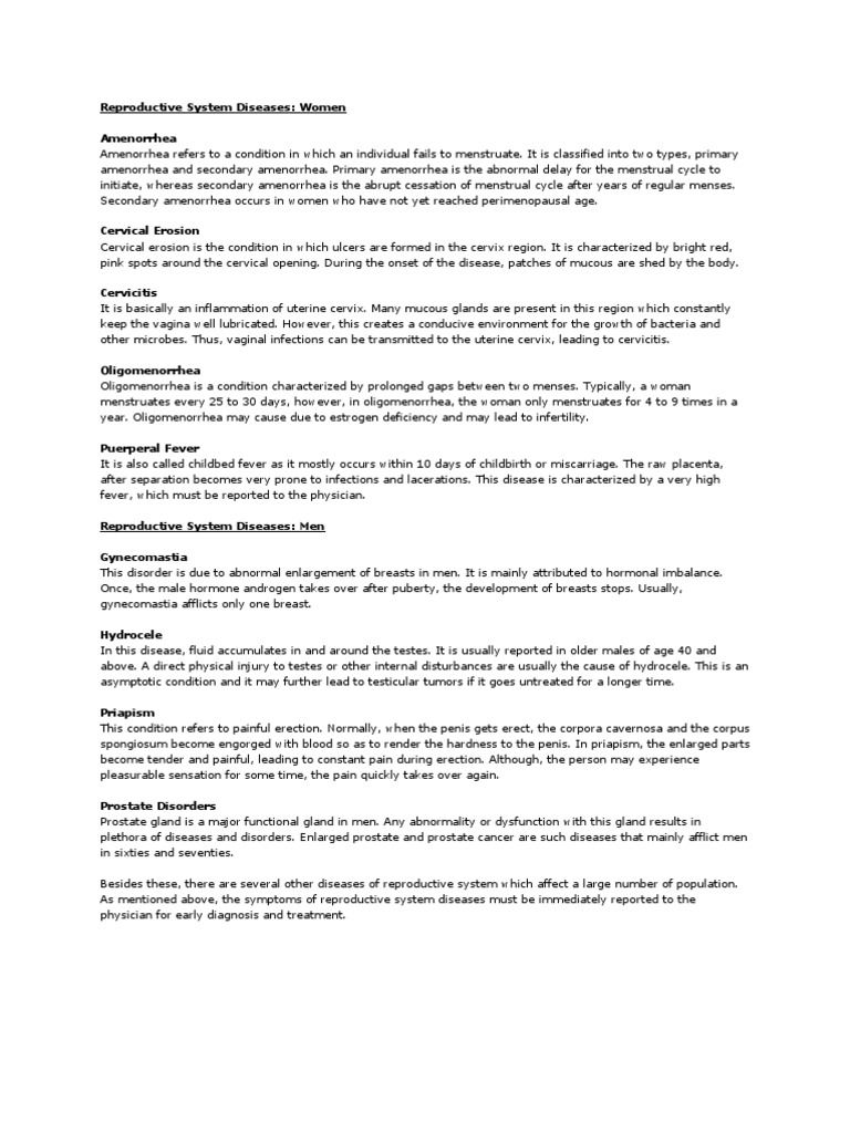 Reproductive System Diseases | PDF | Menstruation | Female Mammals