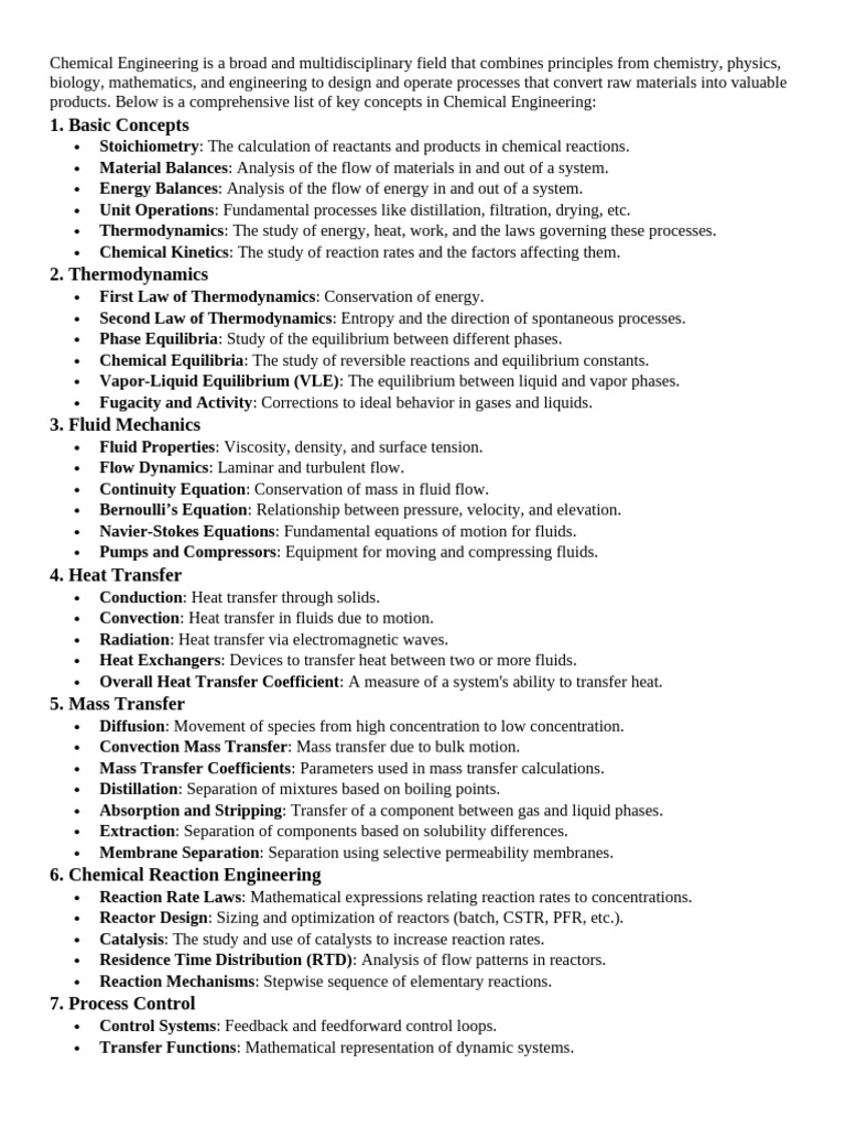Chemical Engineering Is A Broad and Multidisciplinary Field That Combines Principles From ...