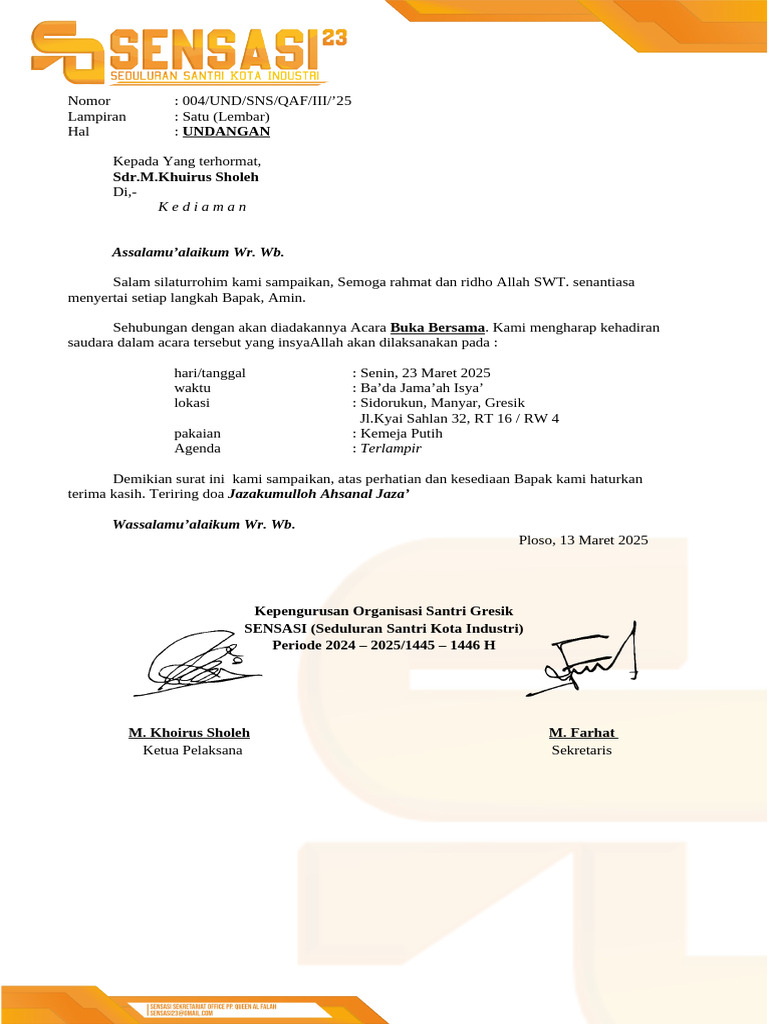 UNDANGAN BUKA BERSAMA GRESIK SDR | PDF