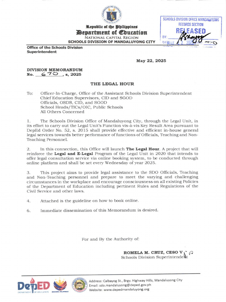 DM No. 670, S. 2025. The Legal Hour | PDF | Government