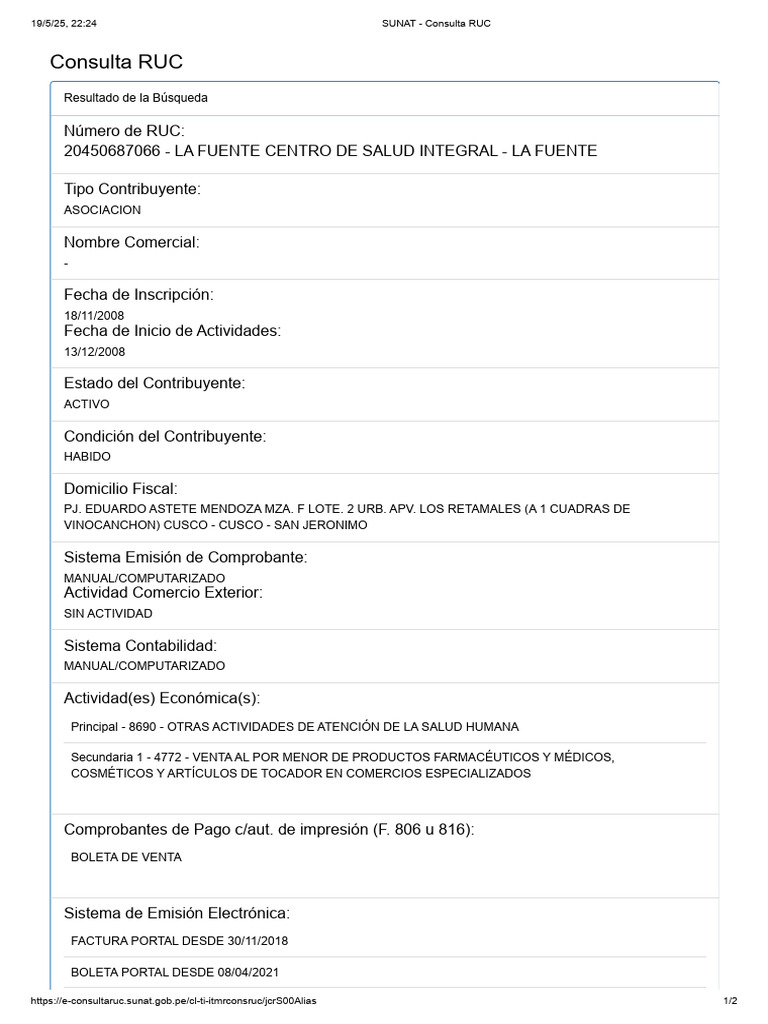 SUNAT - Consulta RUC | PDF