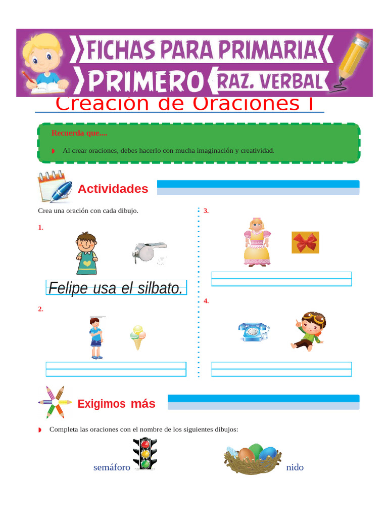 Creación de Oraciones para Primero de Primaria | PDF
