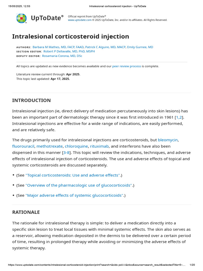 Intralesional Corticosteroid Injection - UpToDate | PDF | Injection (Medicine) | Scar