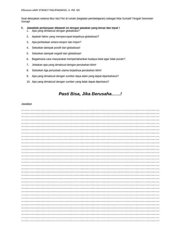 STS 2 Kelas VI - IPAS SOSIAL ESAI | PDF