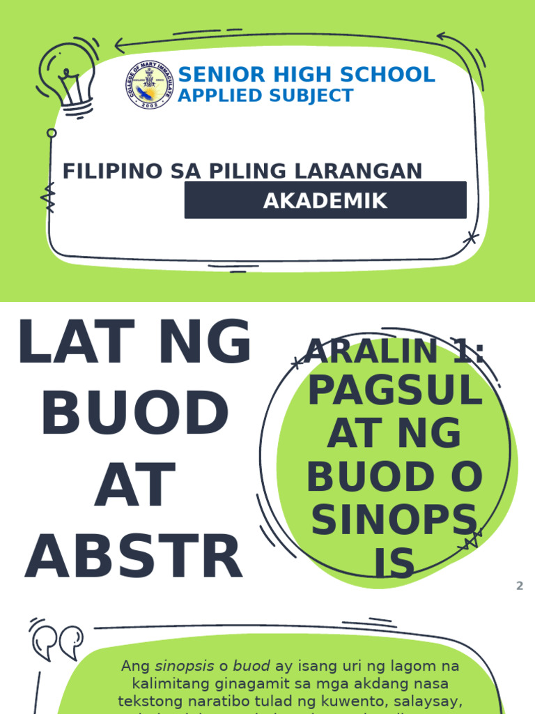 Akademik W4 PPT Pagsulat NG Buod at Synopsis | PDF