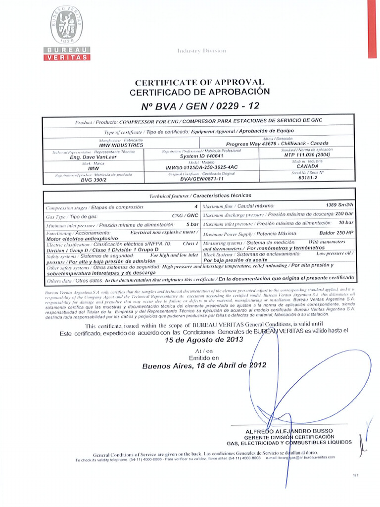VIPUSA Compressor 63151-2 BV Cert | PDF