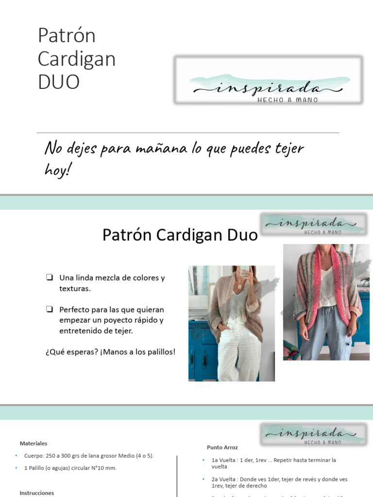 Patron Cardigan Duo Inspirada Hecho A Mano | PDF