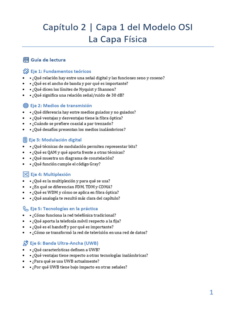 Capa 1 Del Modelo OSI - La Capa Física - Guía de Lectura | PDF