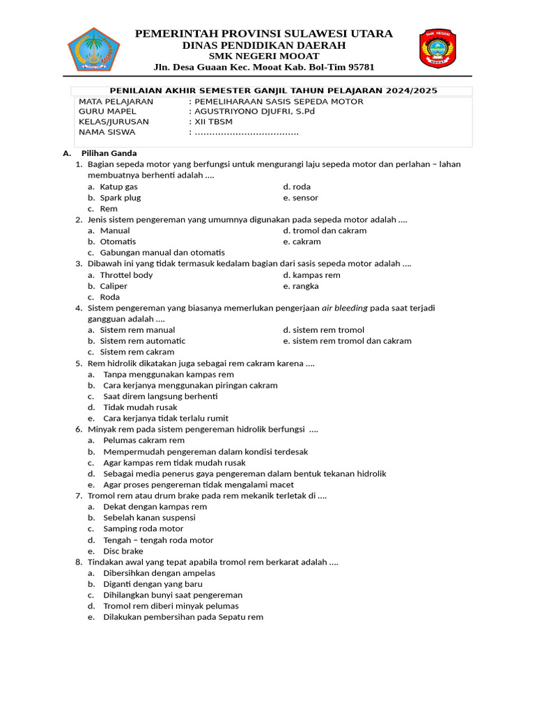 Xii TBSM Pemeliharaan Sasis | PDF