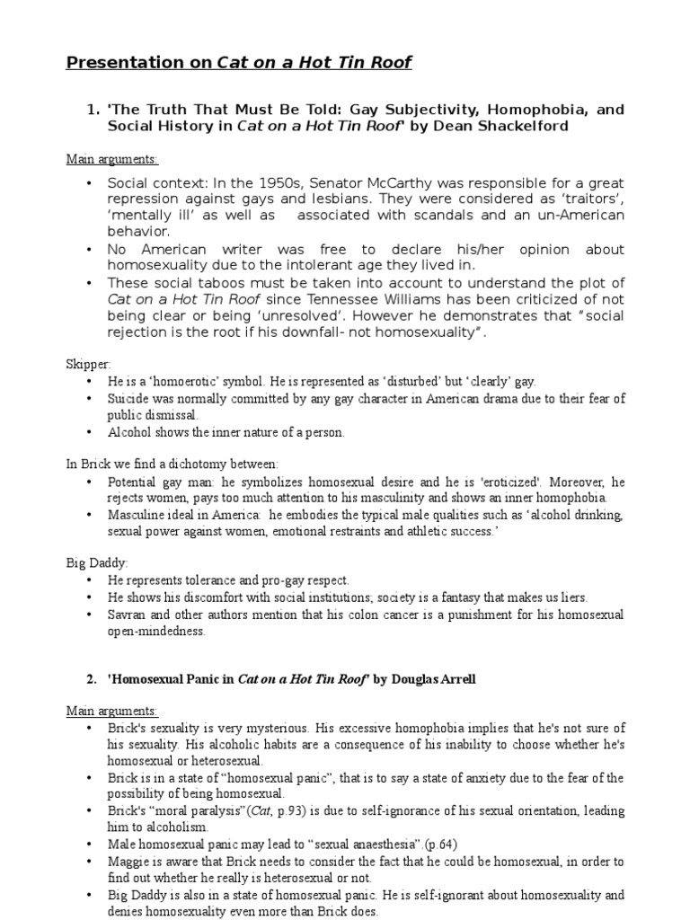 Homosexuality and Panic in Cat on Roof | PDF | Homosexuality | Homophobia