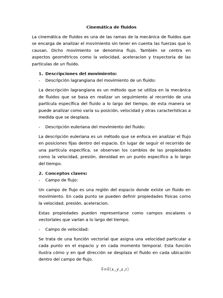 Cinemática de Fluidos | PDF | Mecánica de fluidos | Fluido