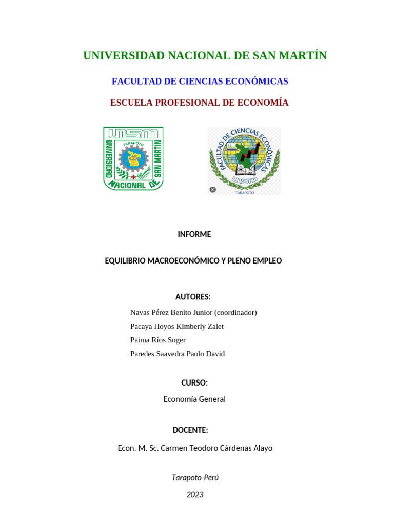 Equilibrio Macroeconómico y Pleno Empleo | PDF | Producto Interno Bruto ...
