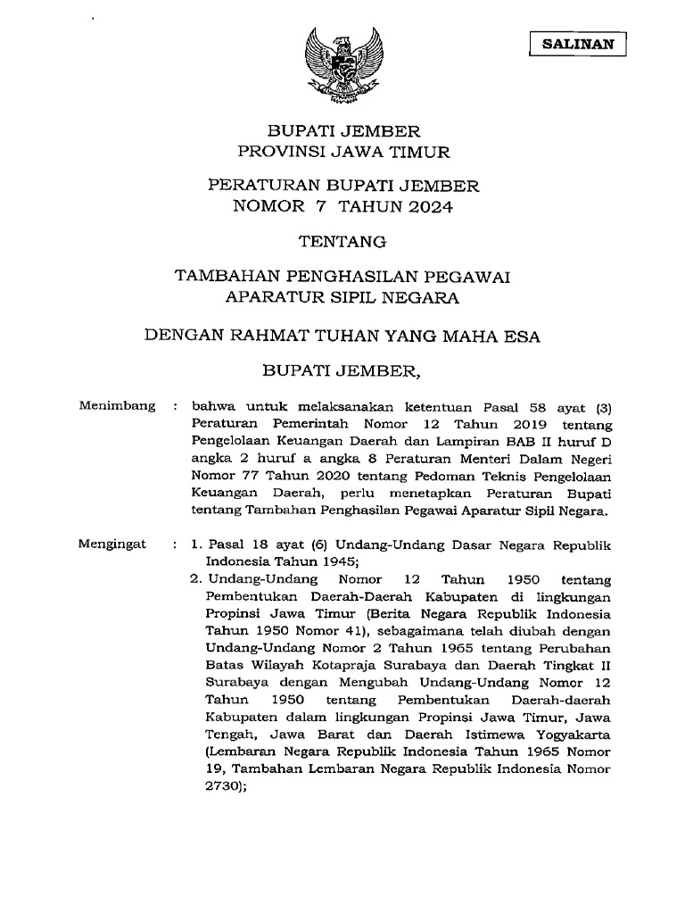 Perbup Nomor 7 Tahun 2024 | PDF