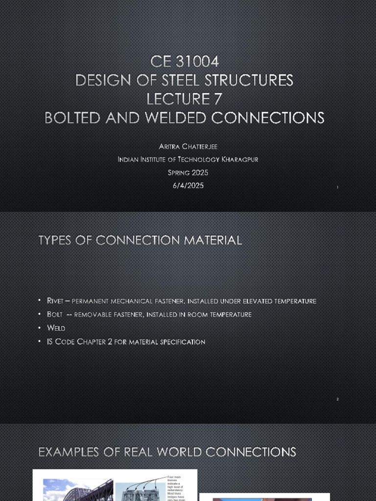 Lecture 7 Connections 250417 | PDF | Welding | Construction
