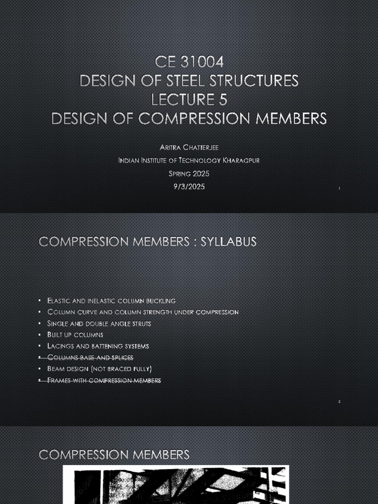 Lecture 6 Compression Members 20250323 | PDF | Buckling | Column