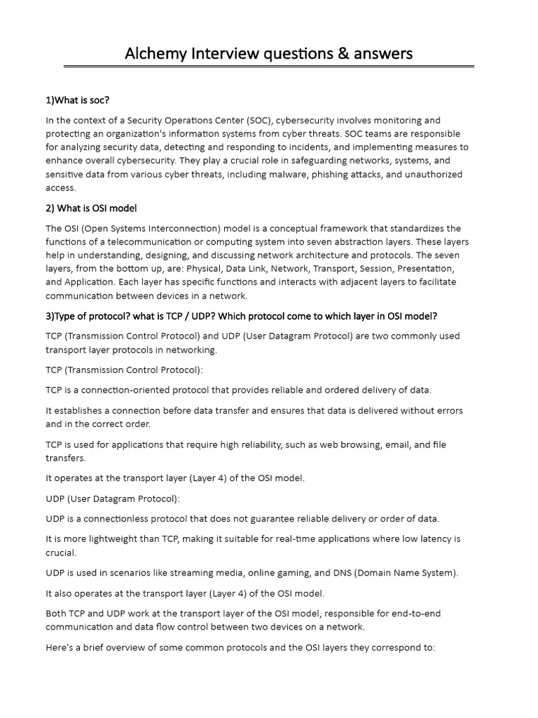 Alchemy Interview Questions | PDF | Malware | Osi Model