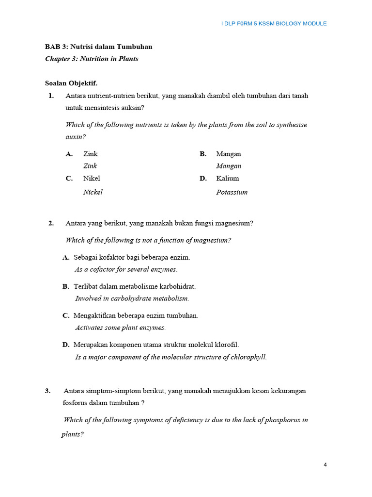 Form 5 Chapter 3 Biology | PDF