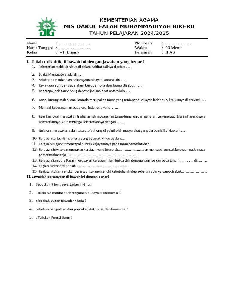 Soal Sat Ipas - Semester 2 | PDF