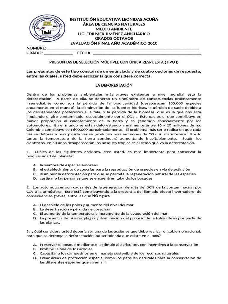 Eval. Final Medio Ambiente | PDF | Residuos | Deforestación