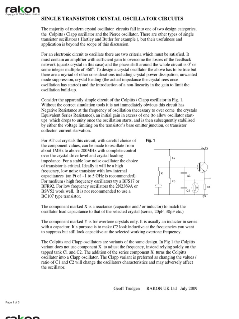 Single Transistor Crystal Oscillator Circuits | PDF | Electronic ...