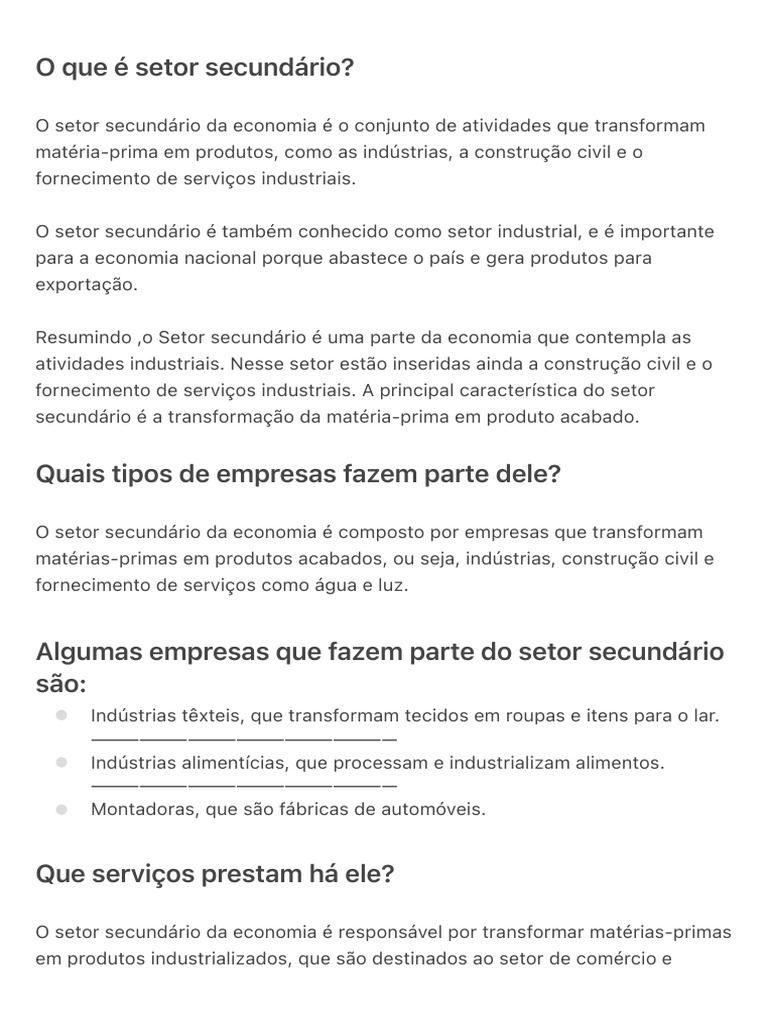 O que é setor secundário? 2 | PDF | Setor terciário da economia | Setor ...