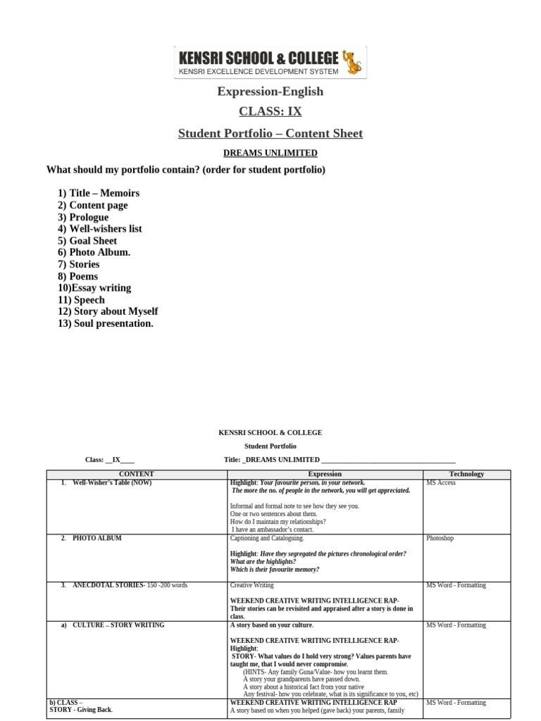 Portfolio Goals for Class IX Students | PDF | Essays